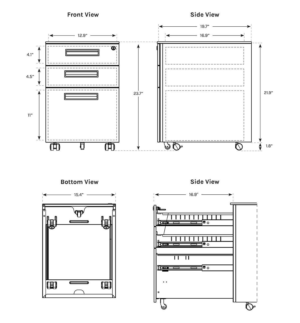 3-Drawer Square File Cabinet | UPLIFT Desk