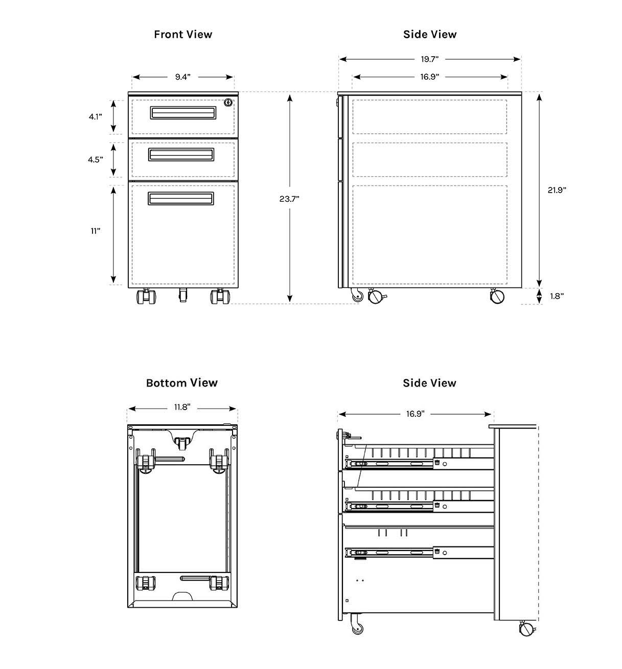 3-Drawer Narrow Square File Cabinet | UPLIFT Desk